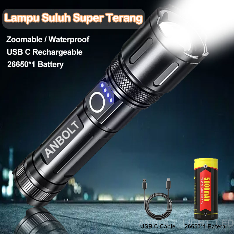 Flashlight Bright Waterproof Lampu Suluh Terang Led Terang jarak jauh ...