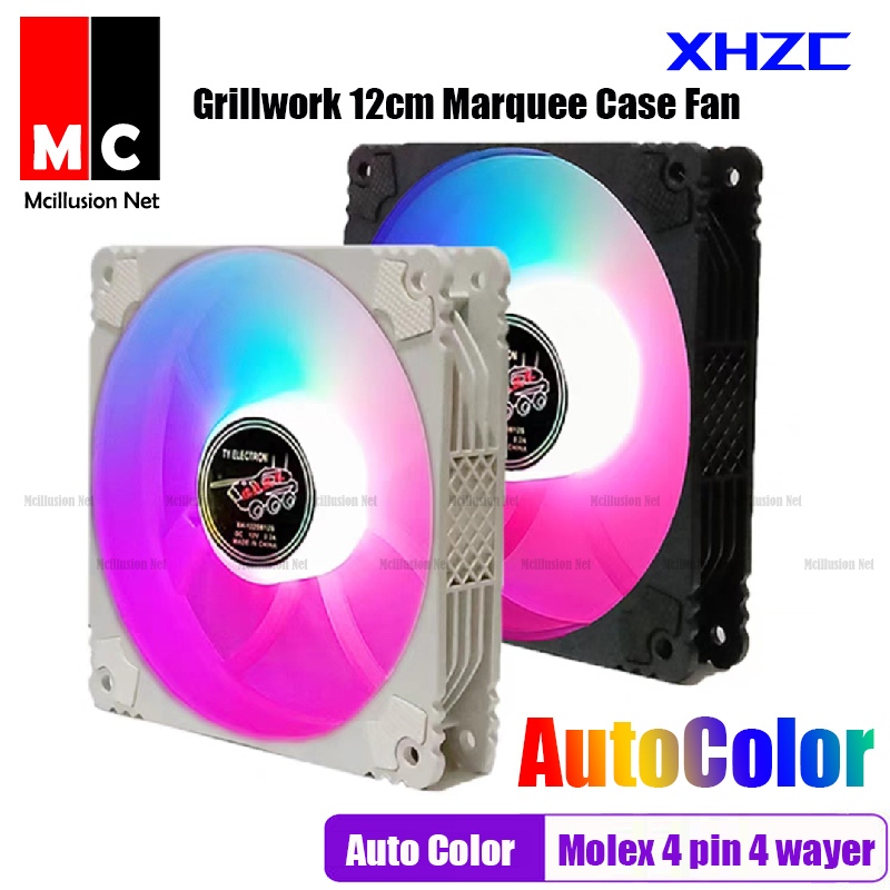 XHZC Grillwork 12cm Marquee Case Fan4 pin 4wayer Molex AutoColor LED ...