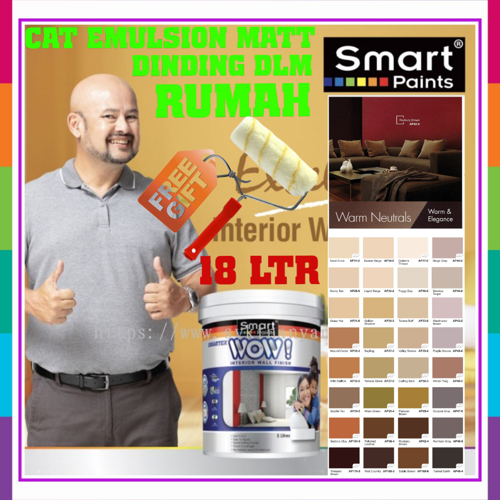 SMART WOW EMULSION PAINT 18 LITER Cat Batu Cat Dinding Dalam CAT RUMAH ...