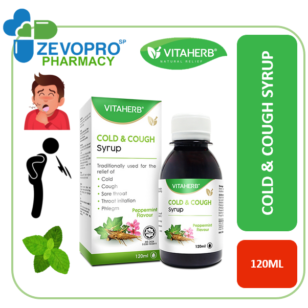 VITAHERB COLD & COUGH SYRUP (ADULTS) PEPPEMINT FLAVOUR 120ML [EXP 11/ ...
