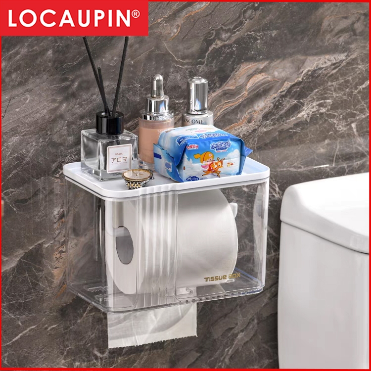 Locaupin Toilet Paper Holder Adhesive Wall Mount Facial Tissue Holder ...