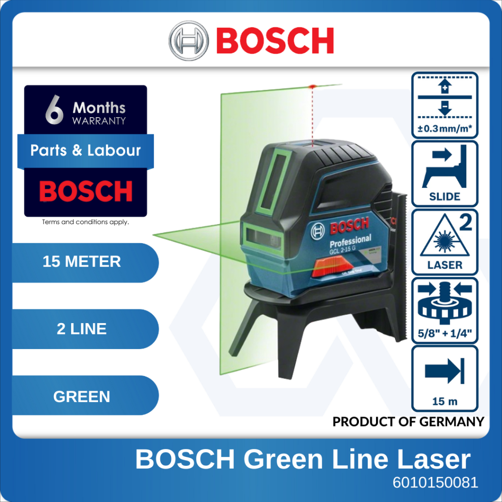 Bosch 2 Lines 15 Meter Adjustable Laser Level Cross Green Light Self-Leveling Auto Measurement ...