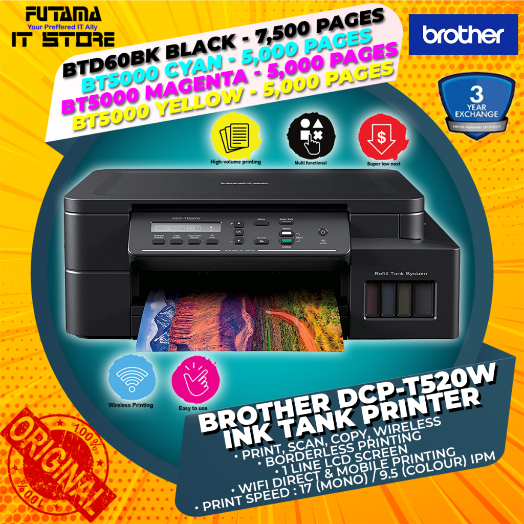 Brother DCP-T520W Ink Tank Printer - Print/Scan/Copy/Wi-Fi Direct/Mobile Printing [Ink Bottles ...
