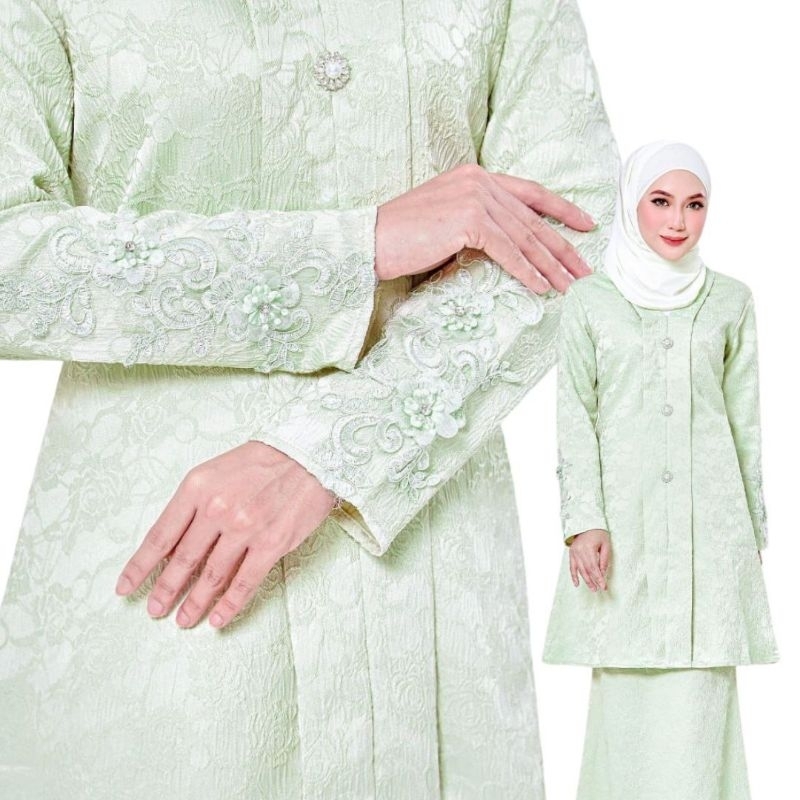 BAJU RAYA 2024 KEBAYA MODEN LACE MUSLIMAH LABUH BLACK CREAM BABYBLUE ...