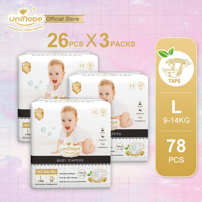Unihope Natural Pro Baby Diapers Tape Ultra Thin Skin Friendly L (78 ...
