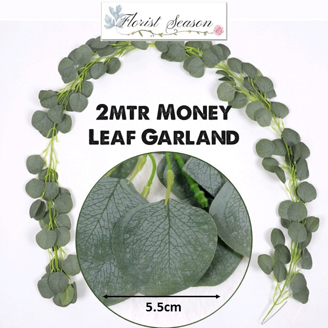 2mtr Money Leaf Garland / Daun Silver Dollar Hiasan Dinding Gantung ...