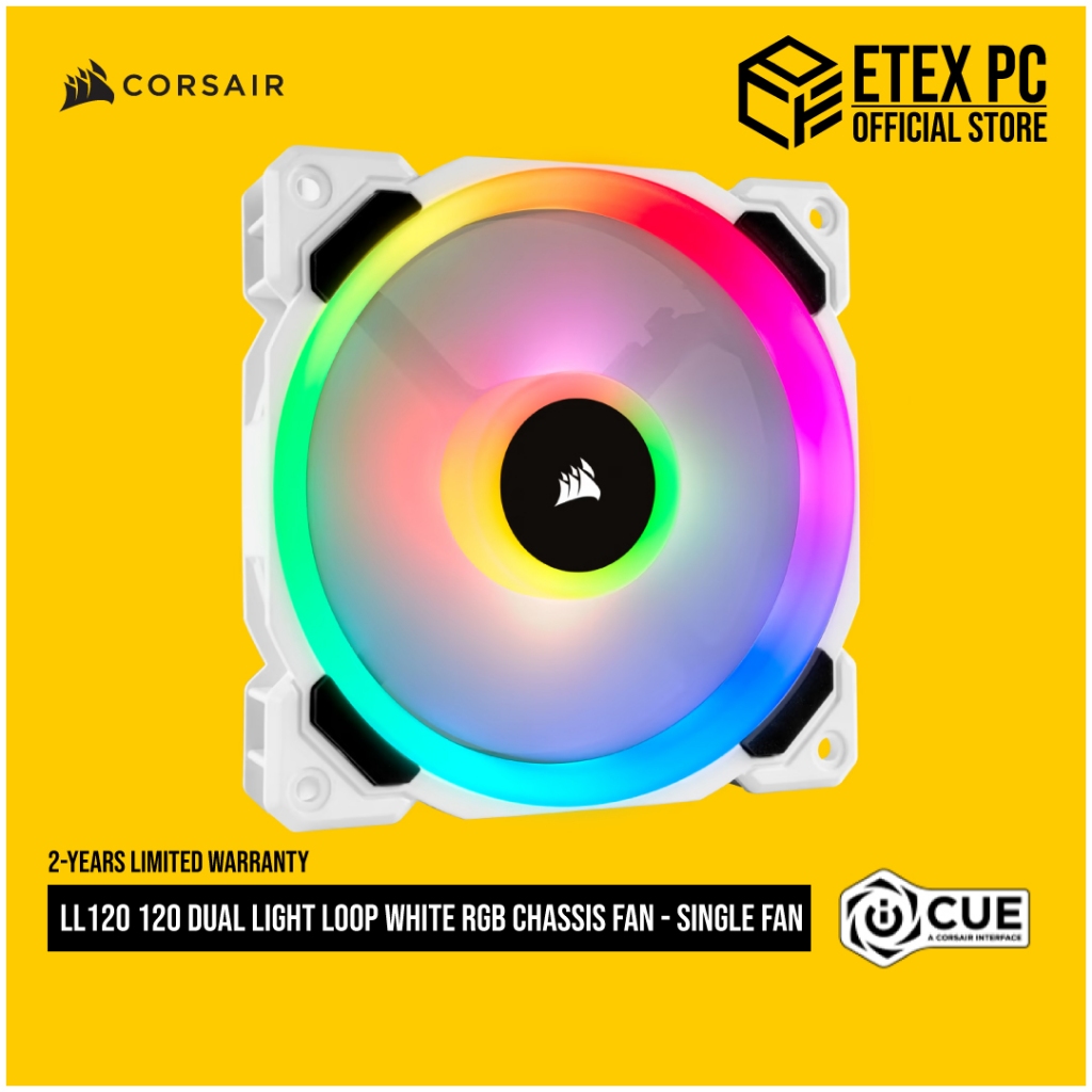 CORSAIR LL120 RGB 120mm Dual Light Loop White RGB LED PWM Fan — Single ...
