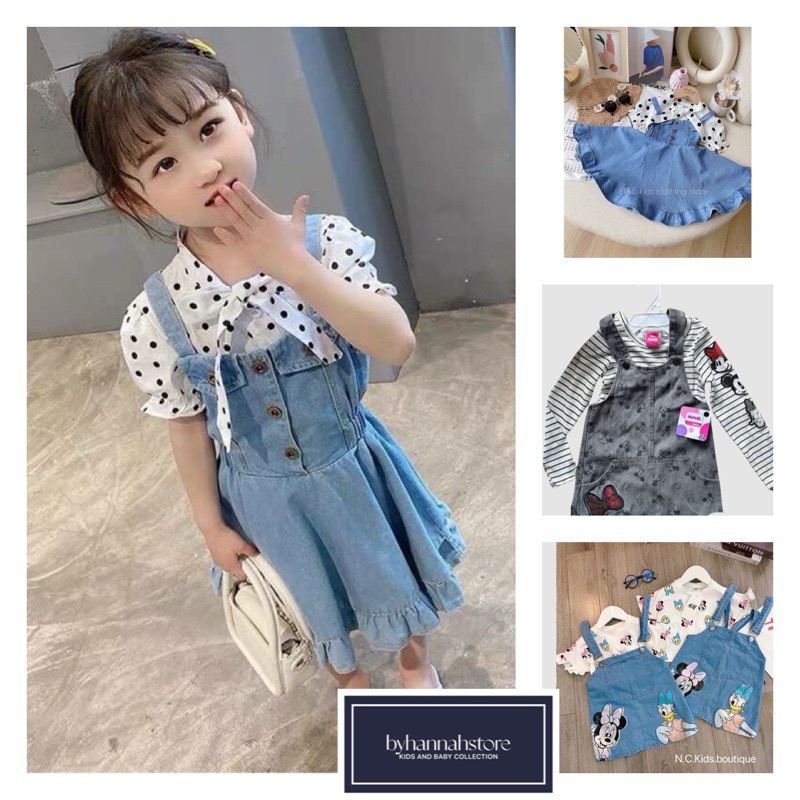 [12M-6Y] DENIM OVERALL DRESS SET KIDS GIRL SET JALAN | Shopee Malaysia