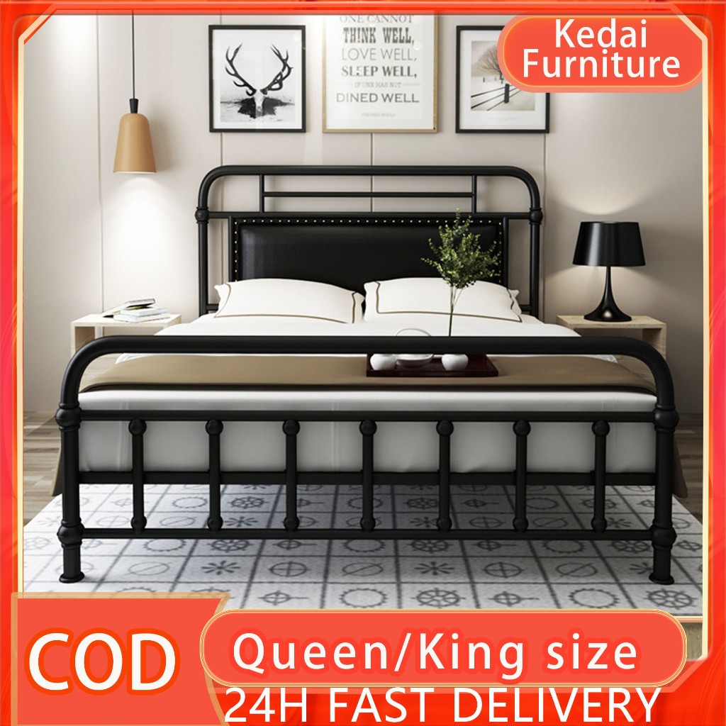KATIL QUEEN BESI Queen Size Bed King Size Bed Frame Double Support ...