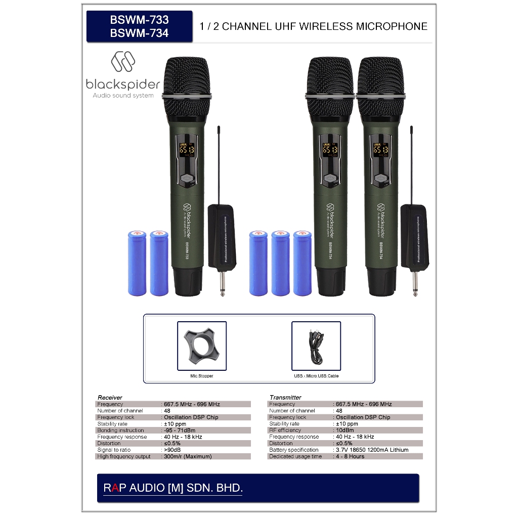 BLACK SPIDER BSWM-733 WIRELESS MICROPHONE (1H), BLACK SPIDER BSWM-734 WIRELESS MICROPHONE (2H ...