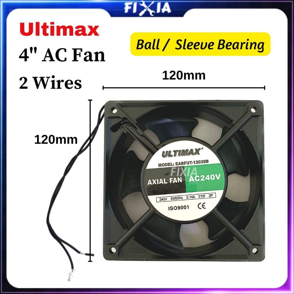 Ultimax 4" Inch AC 240V 0.14A Ball/Sleeve Bearing Refrigerator Axial Fan Blower 120*120*38mm (2 ...
