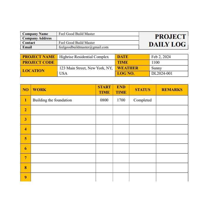 Daily Log Template - Ideal for Tracking Construction Progress - Stay ...