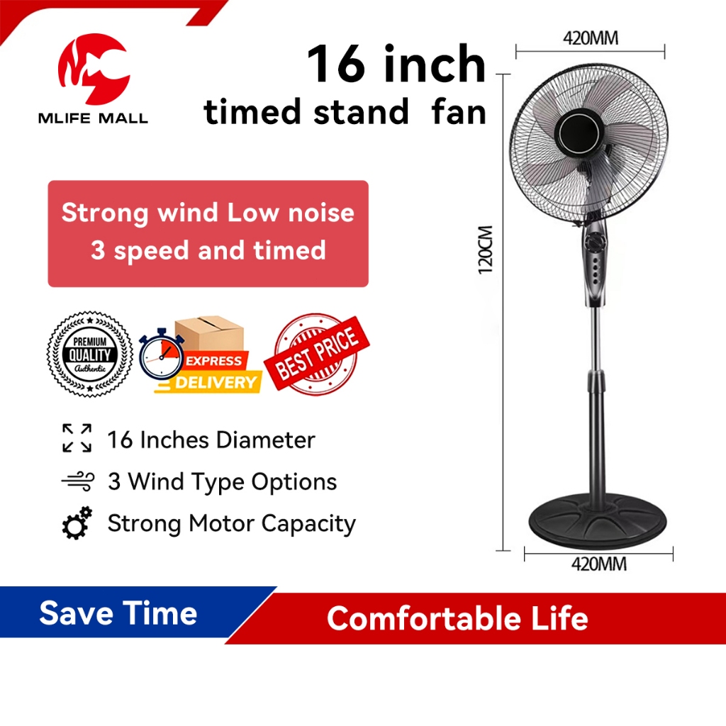 Stand Fan 16 inch timed remote Floor Fan Home Vertical Fan 3 Speed Mode 5 blades kipas berdir ...