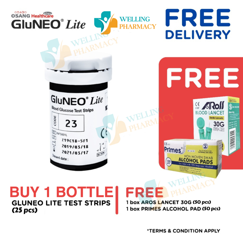 【PROMO】Gluneo Lite Blood Glucose Test Strips Free Lancet & Alcohol Swab ...