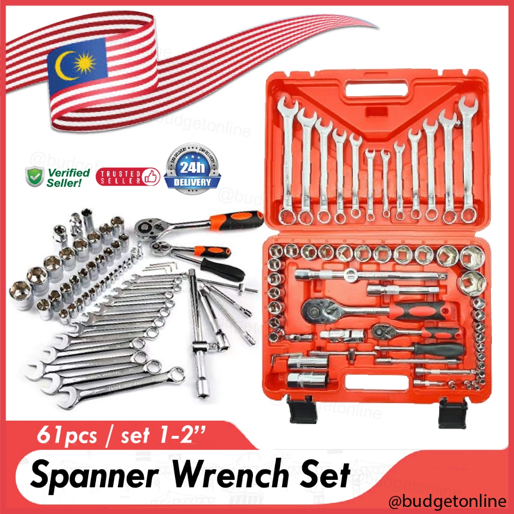 61pcs 1/2" 1/4" Heavy Duty Spanner Wrench Set Socket Ratchet ...