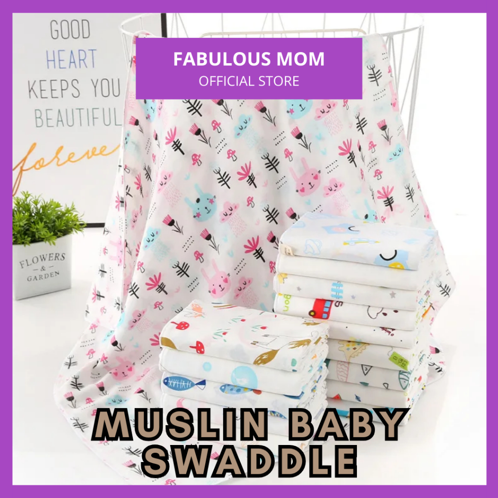 Baby Swaddle Muslin Soft Baby Blanket Swaddle Infant Kain Bedung Bayi ...