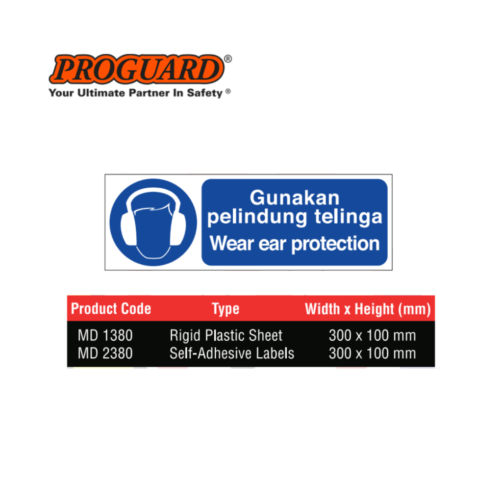 Proguard 300x100 Wear Ear Protection Mandatory Safety Sign Indoor ...