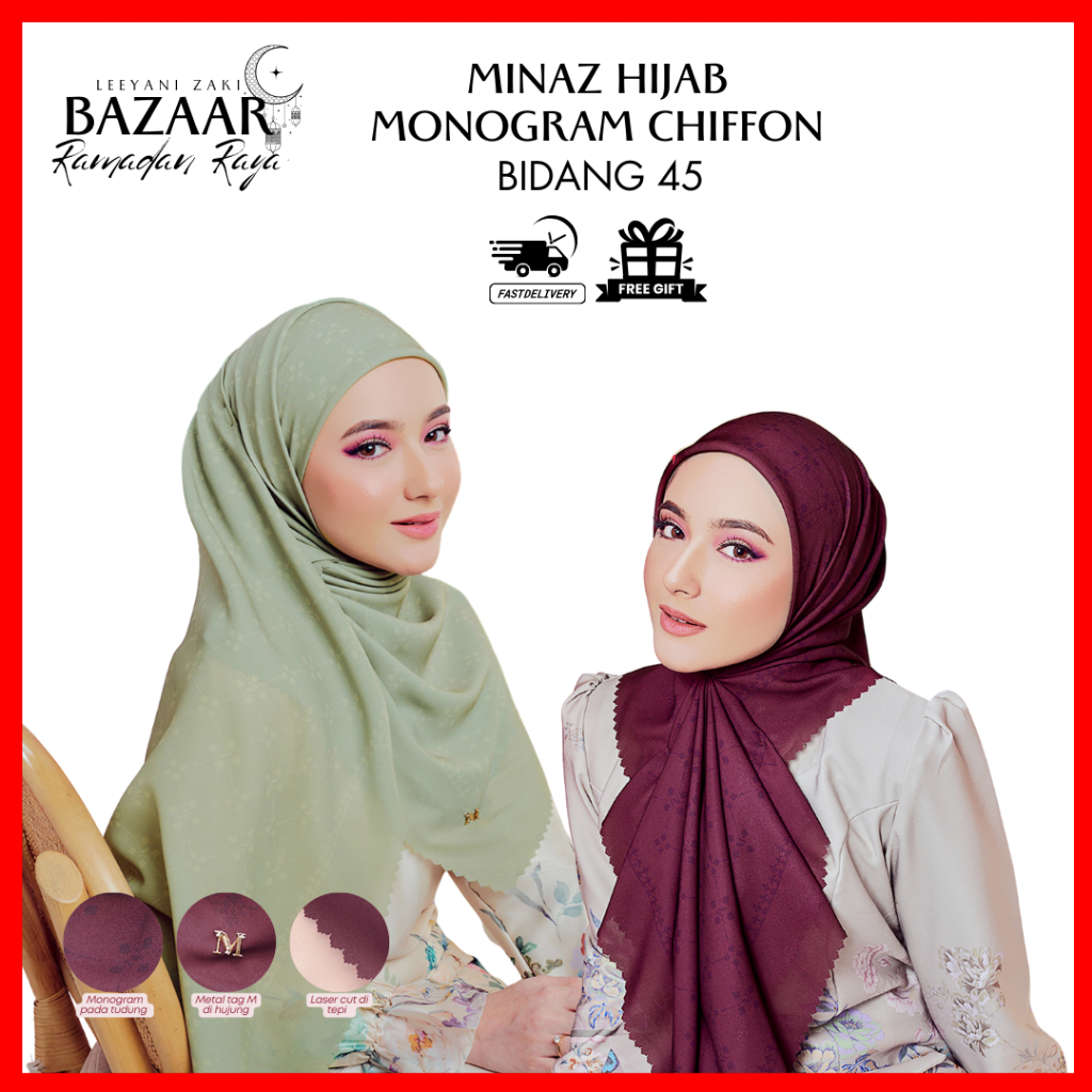 READYSTOCK TUDUNG BAWAL MONOGRAM CHIFFON VOILE MINAZ HIJAB PLAIN BAWAL ...