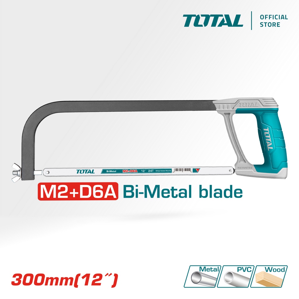 TOTAL Hacksaw Frame (12"/300mm) With Bi-metal Blade (24 TPI) For Metal ...