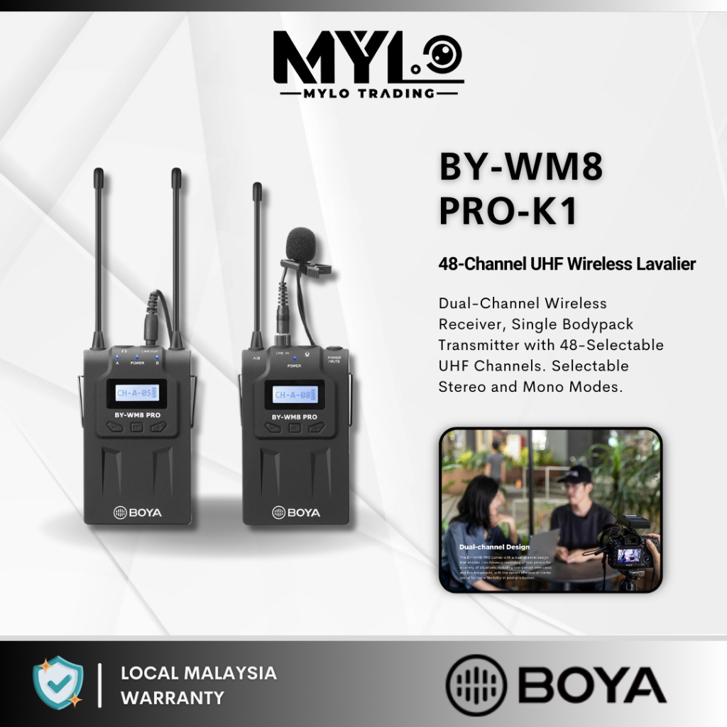 Boya BY-WM8 Pro-K1 UHF Dual-Channel Wireless Microphone System ...
