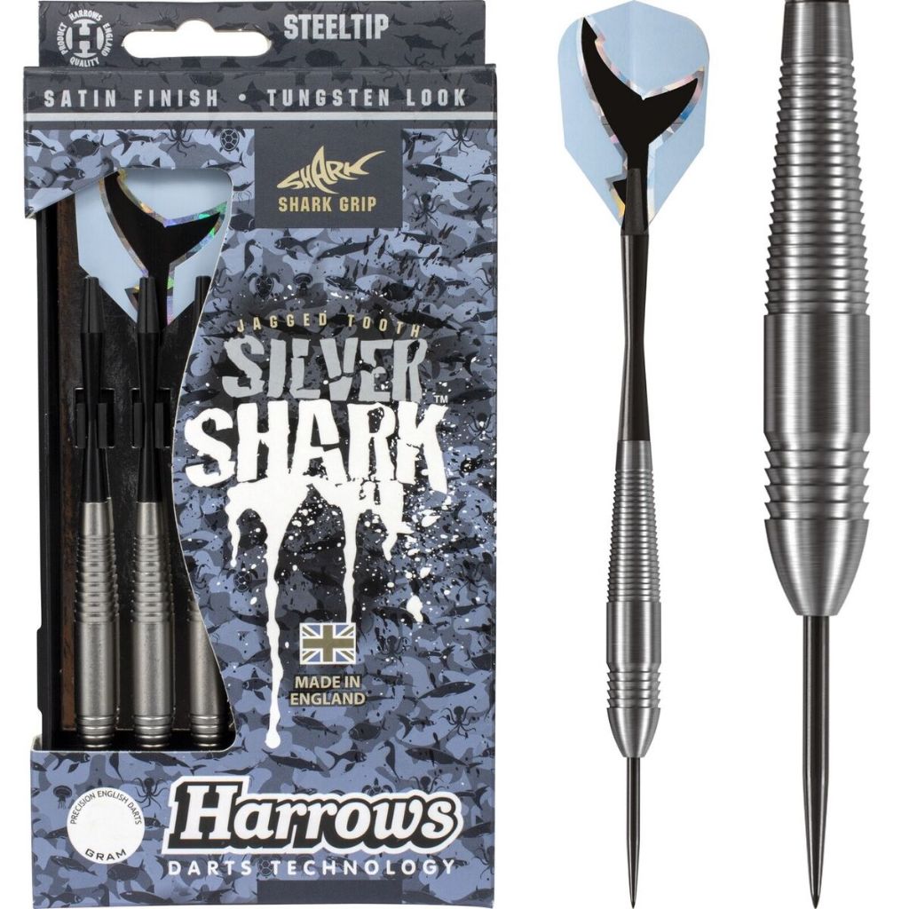 HARROWS SILVER SHARK Brass Steel Tip Dart Set (21/22G) Original 100% ...