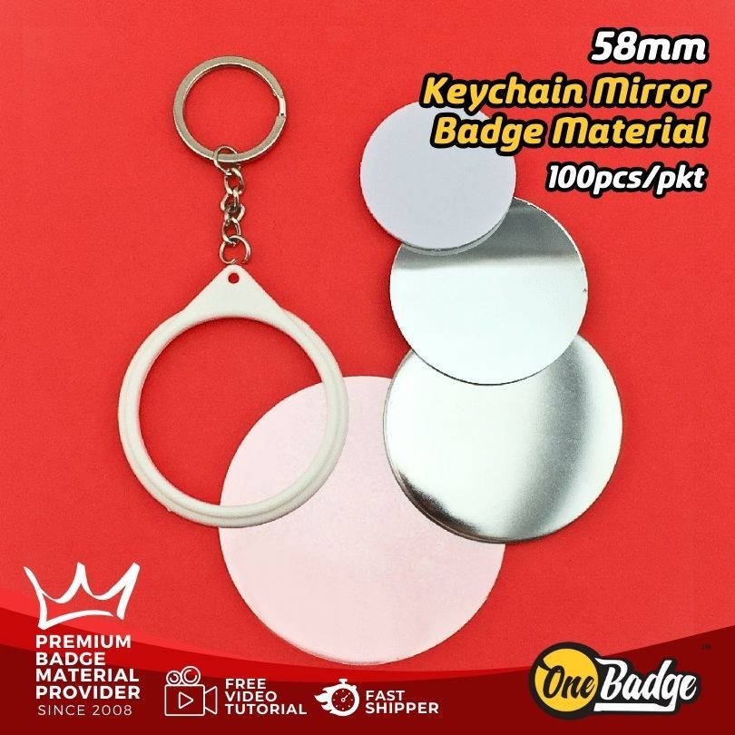 58mm Bahan Butang Lencana Berserta Cermin dan Rantai | 100pcs Keychain Mirror Button Badge 58mm ...