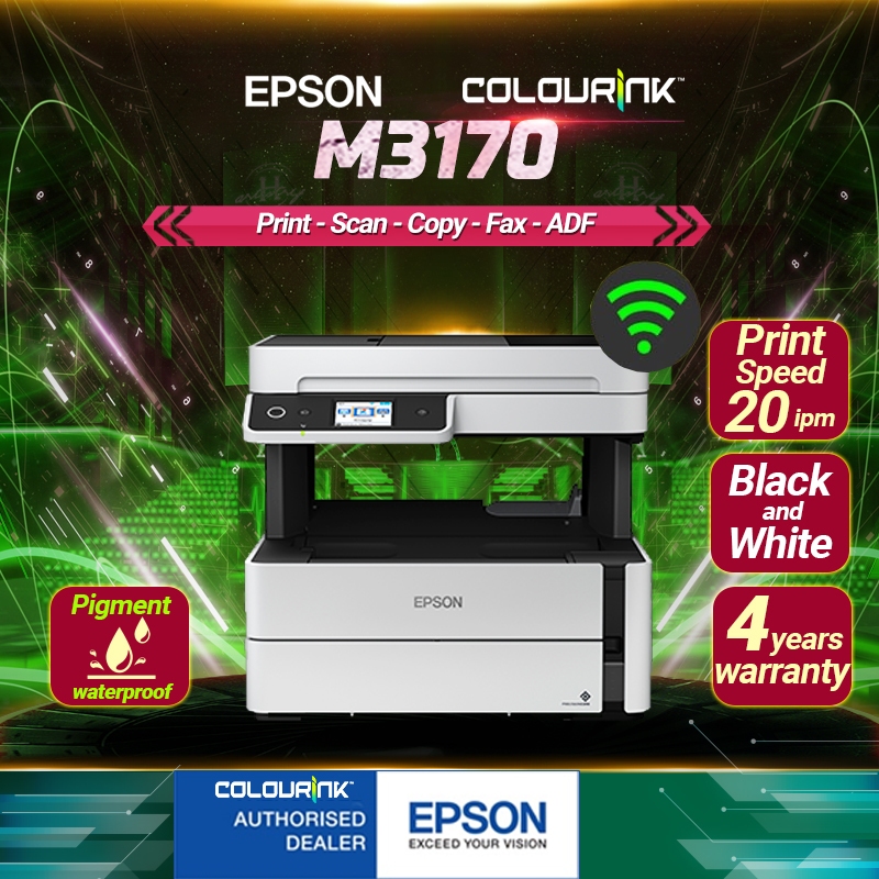 Epson EcoTank M3170 A4 3-in-1 Mono Ink Tank Printer Wi-Fi Auto Duplex ...