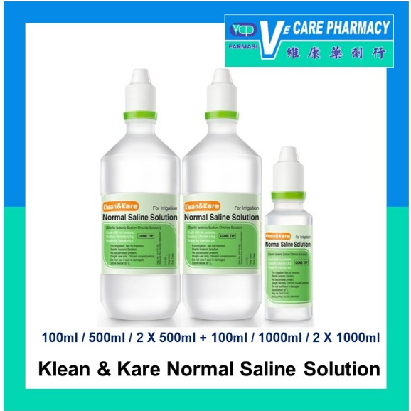 KLEAN & KARE Normal Saline 100ml/500ml/2x500ml+100ml/1000ml/2x1000ml ...