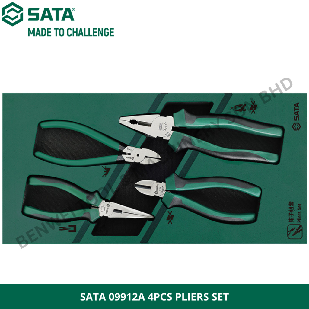 SATA 09912A 4PCS PLIERS TRAY SET / LONG NOSE PLIER / DIAGONAL PLIER ...