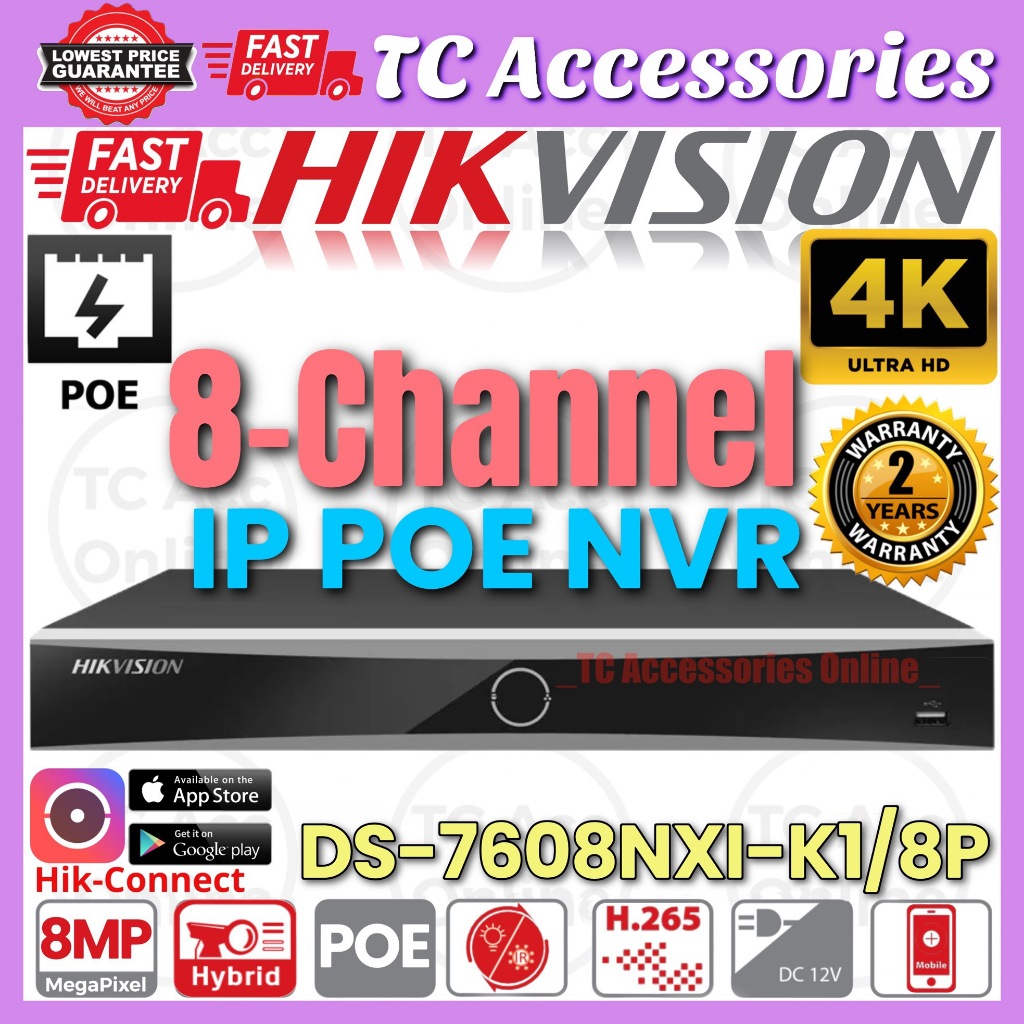 Hikvision DS-7608NXI-K1/8P POE 8-Channel 8CH Ultra HD 4K VGA/HDMI NVR ...