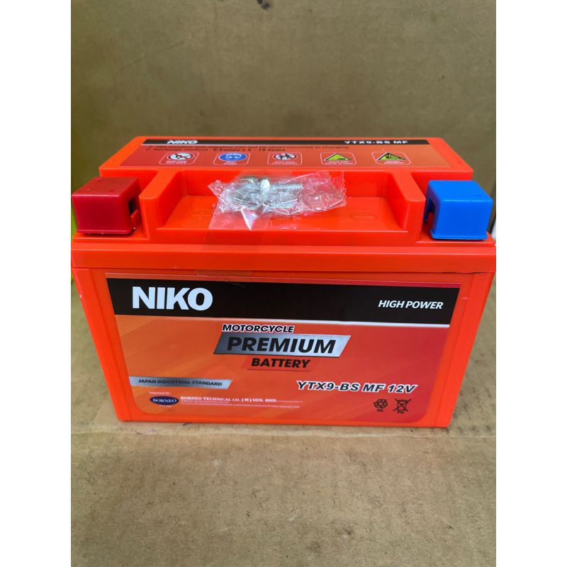 Fast delivery Niko battery YTX9-BS 12V10AH battery Dry Cell Modenas Pulsar Kawasaki Ninja KTM ...