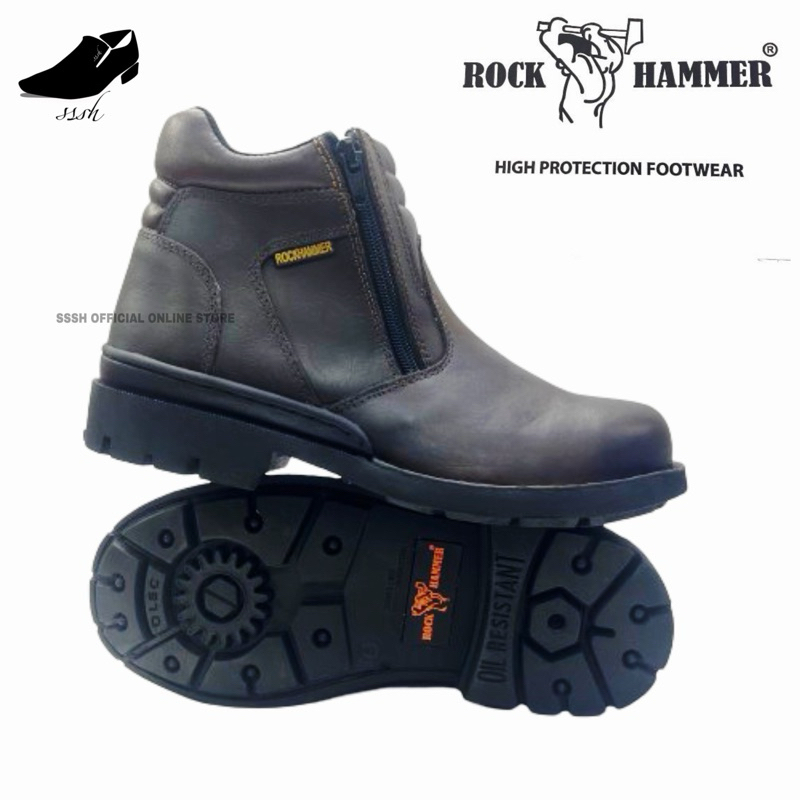 💯ORIGINAL ROCK HAMMER SAFETY SHOE/BOOT MID HIGH CUT DOUBLE ZIP/KASUT ...