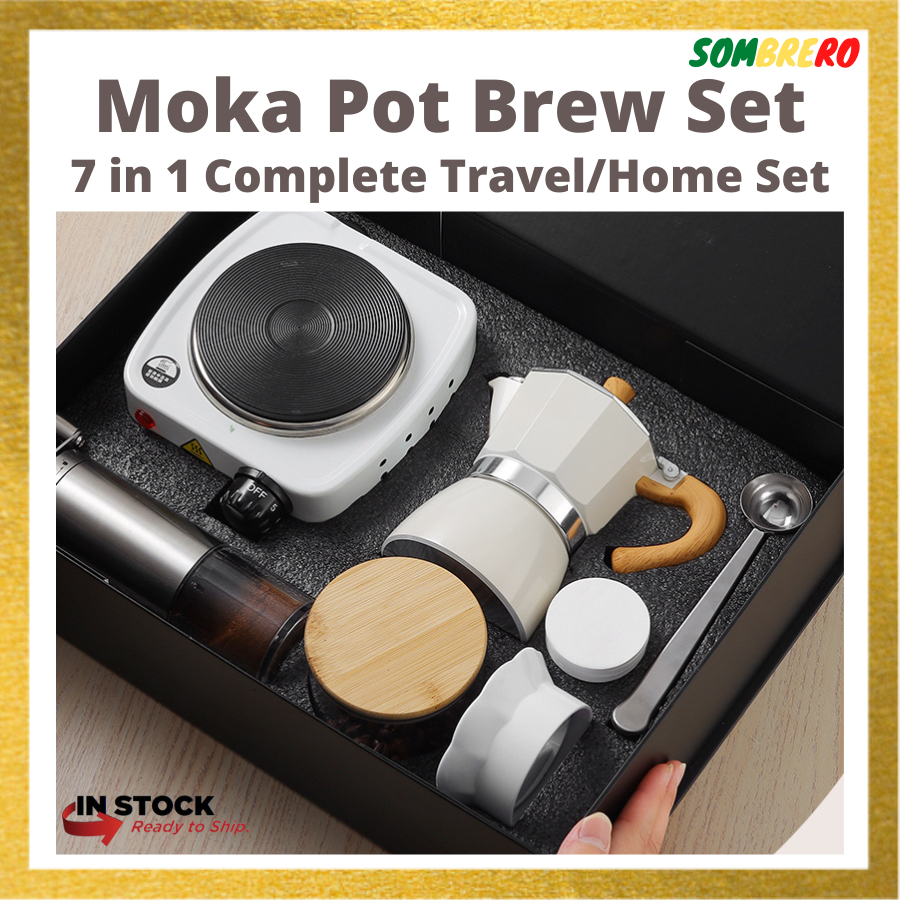 Moka Pot Coffee Maker Brew Set 7pcs Complete Gift Set Home Travel Set Gift Box Carry Bag 摩卡壶咖啡礼盒 ...