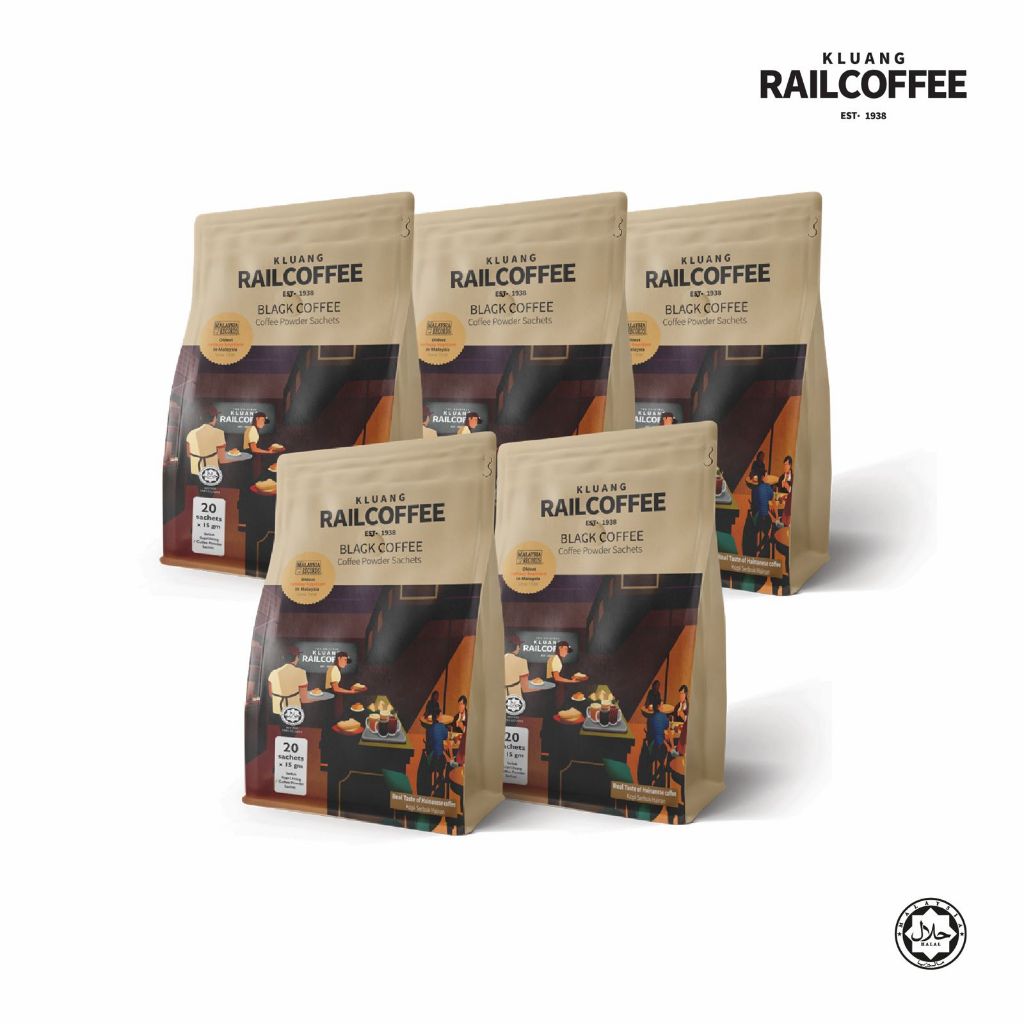 5 PACK BUNDLE - Kopi Uncang - Original Kluang Rail Black Coffee (20 ...