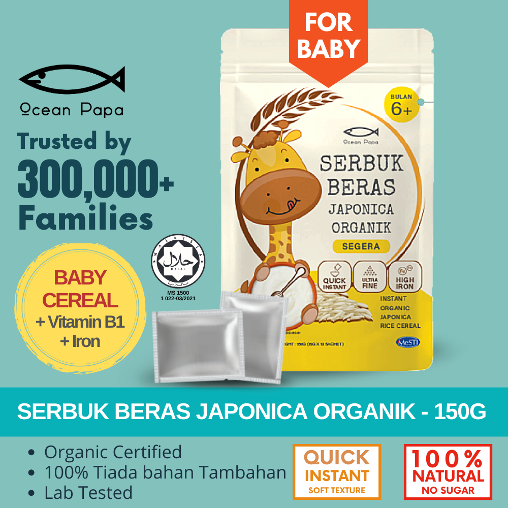 Ocean Papa 100% Serbuk Beras Japonica Organik - 150g /Halal Baby Cereal ...