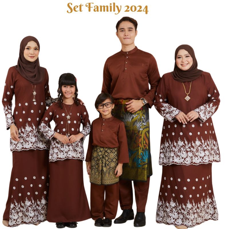 BAJU RAYA 2024 SET FAMILY/BROWN CARAMEL Baju kurung moden sulam dan ...