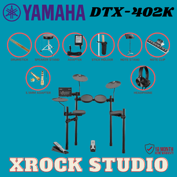 Yamaha DTX402K 5-Piece Electronic Drum Set with Amplifier Drumsticks ...