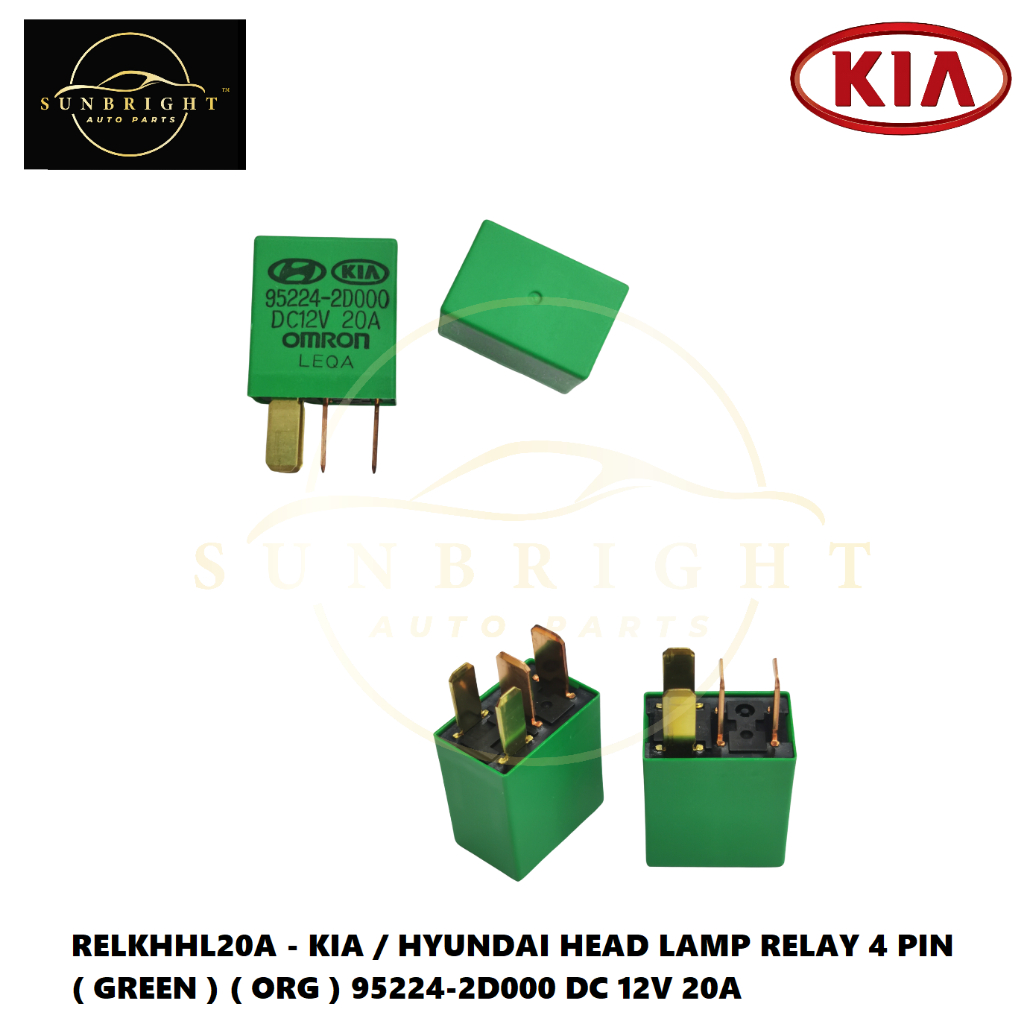 Kia Hyundai Head Lamp Relay 4 Pin Green Org 95224 2d000 Dc