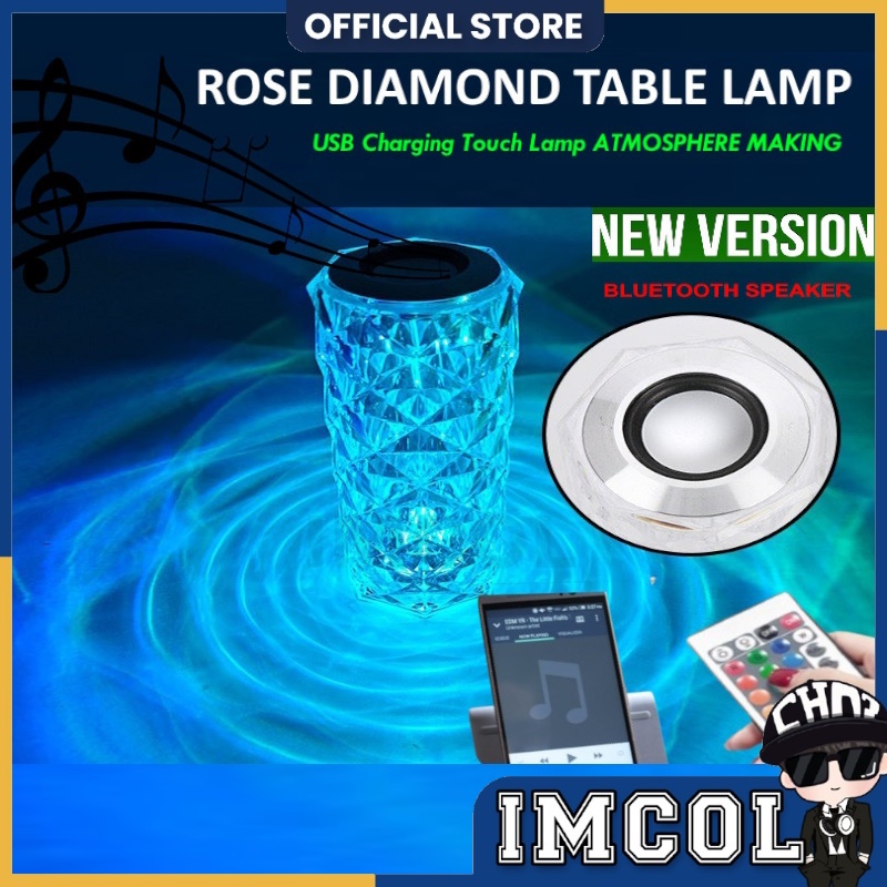 NEW Diamond Rose Bluetooth Speaker +16 Color RBG Table Light Bedroom ...