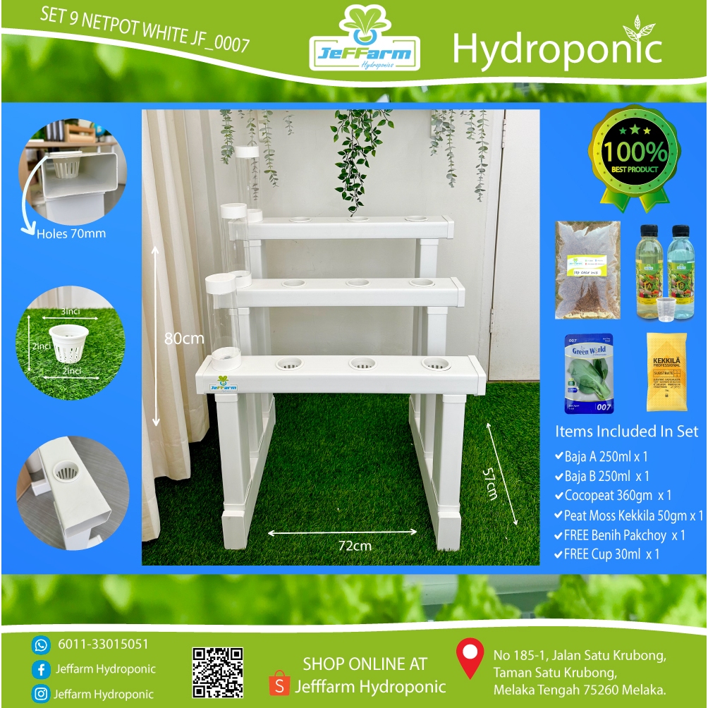SET HYDROPONIC 9 POT / 9 NETPOT WITH STAND + COCOPEAT + PATI BAJA AB JF ...