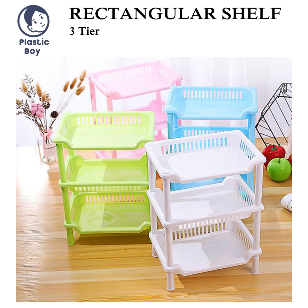 Rak Dapur/ 3 Tier Rectangular Shelf Plastic Storage Shelf 4 Colors ...