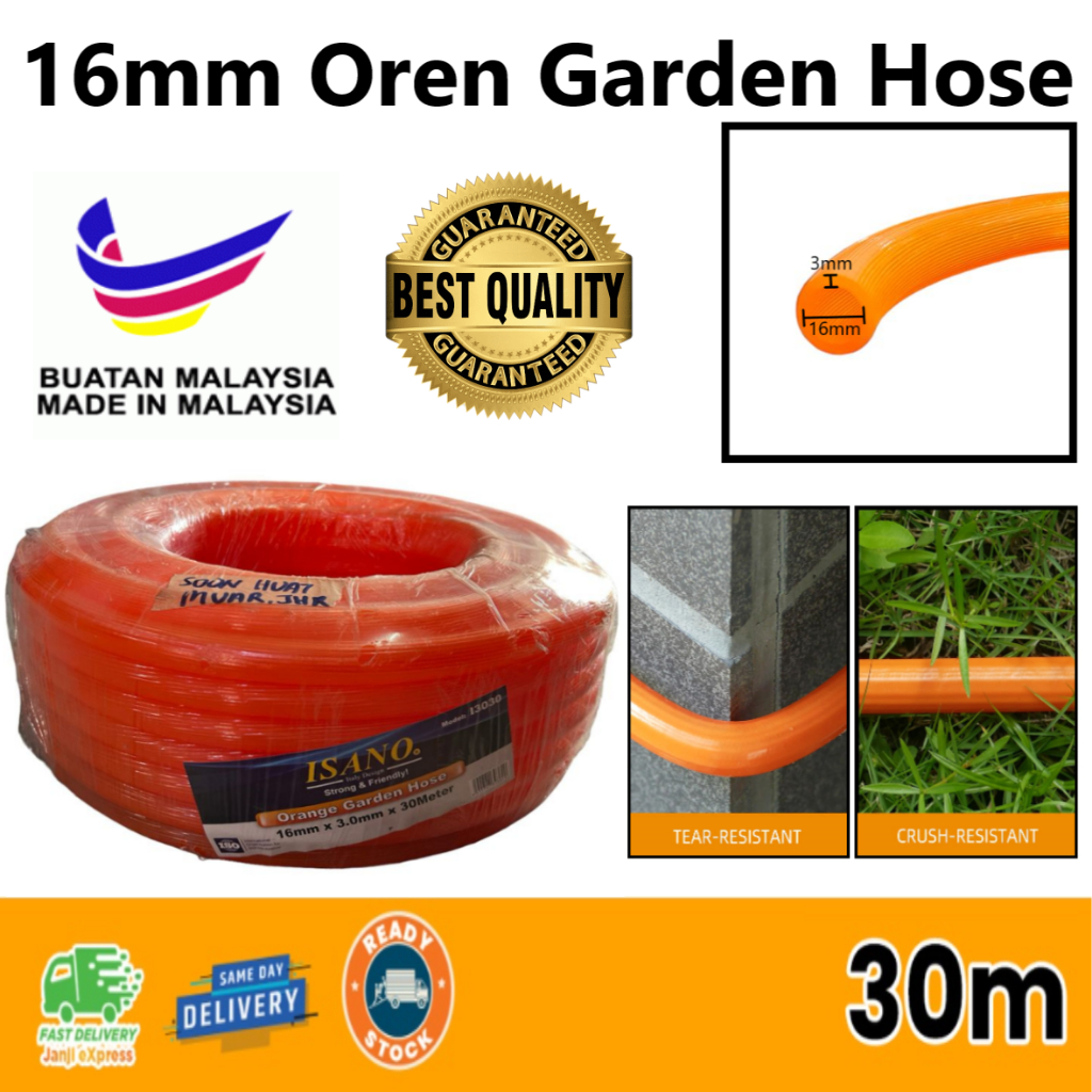 Oren Garden Hose 16mm Diameter 30 Meter Length 3mm Thickness / Paip Air Getah Oren / Hos Oren ...