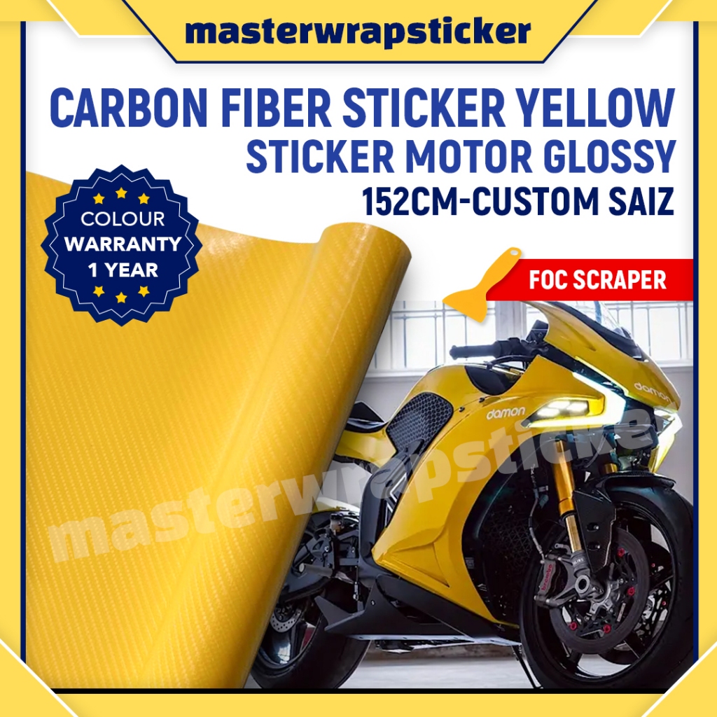 STICKER MOTOR CARBON FIBER STICKER YELLOW KILAT(152CM-90CM)viny tahan ...