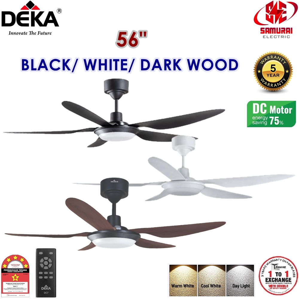 DEKA 56'' DC MOTOR KRONOS CEILING FAN WITH LED LIGHT 5 BLADE F5DCL (BK ...