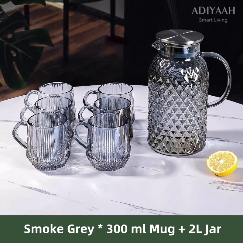 Set cawan dan Jug Glass Jar Mug Set for Serving Guest /Set Cawan Air ...