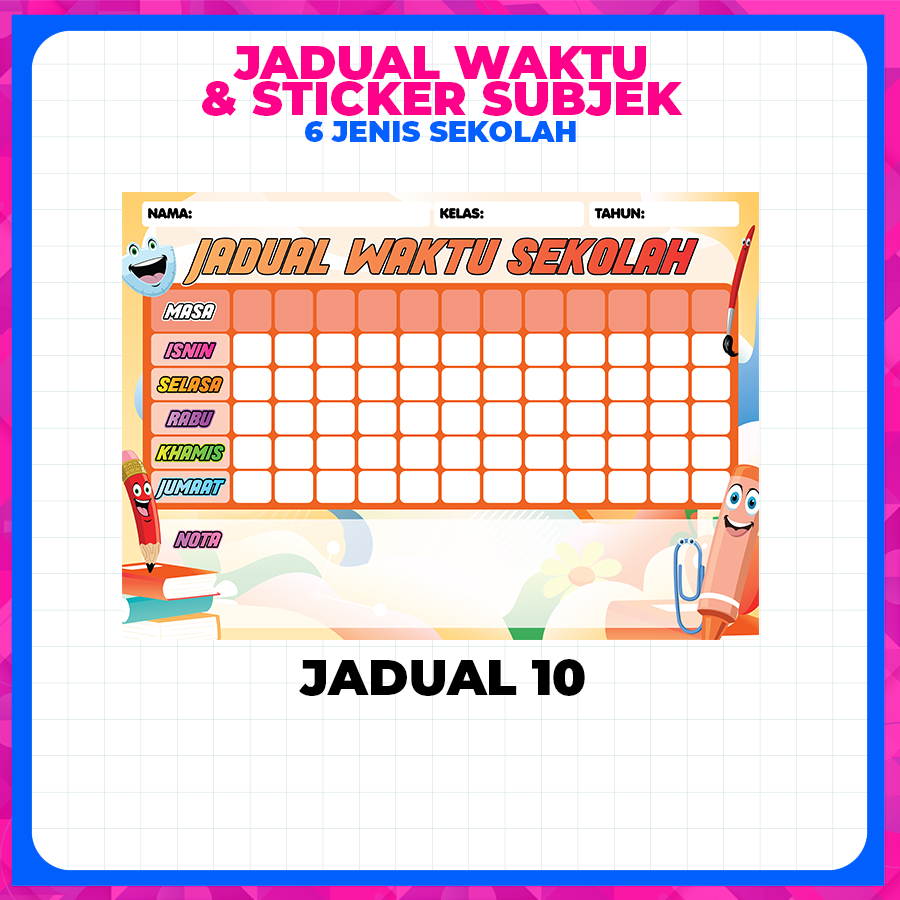 Jadual Waktu Kelas boleh ubah, Sticker Subjek 6 Jenis Sekolah Murid ...