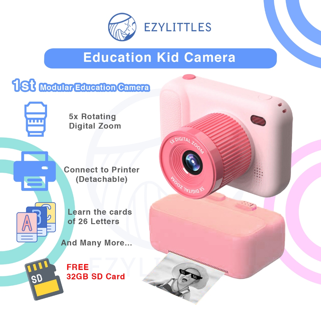 EZYLITTLES Kid Camera 5x Digital Zoom Mini Thermal Printer Education ...