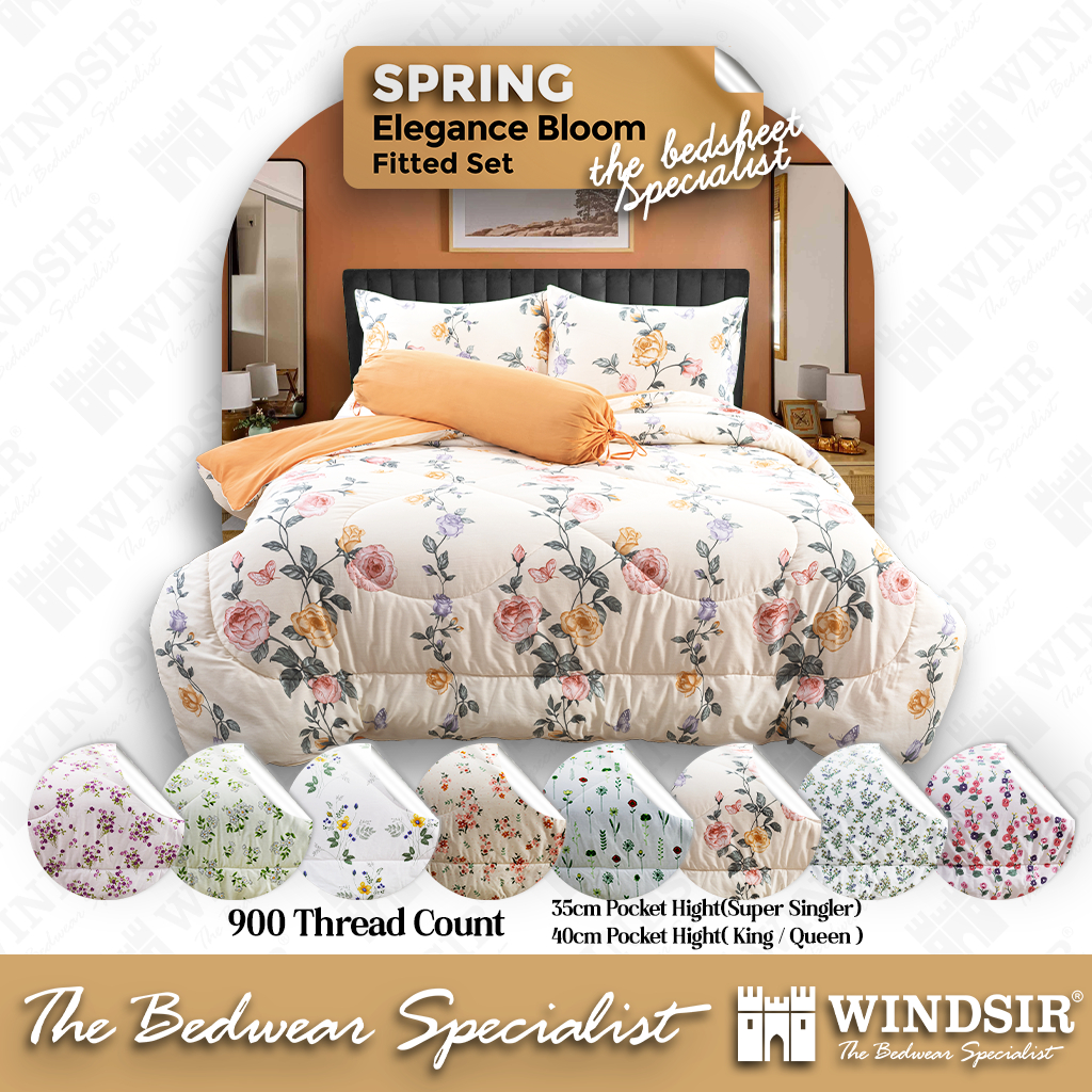 WINDSIR Spring Elegance Bloom Bedsheets 100% Cotton (FITTED SET) | Shopee Malaysia