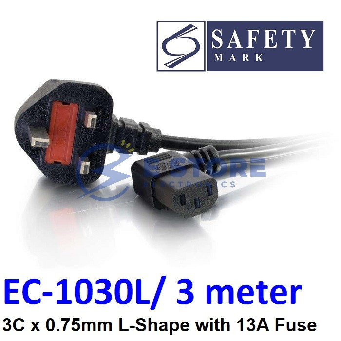 3 Meter UK 3 Pin Plug L Shape Power Cord with Fuse - EC-1030L/3M ...