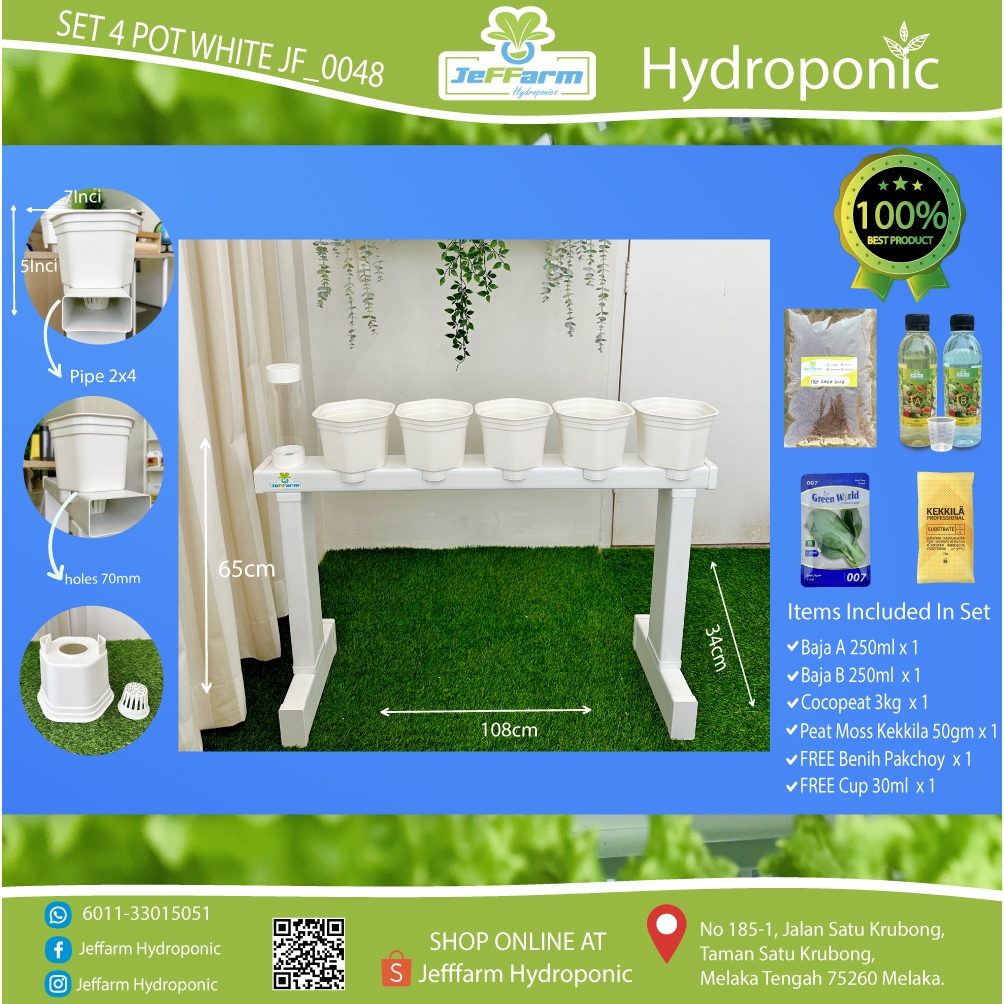 SET HYDROPONIC 5 POT / 5 NETPOT WITH STAND + COCOPEAT + PATI BAJA AB JF ...